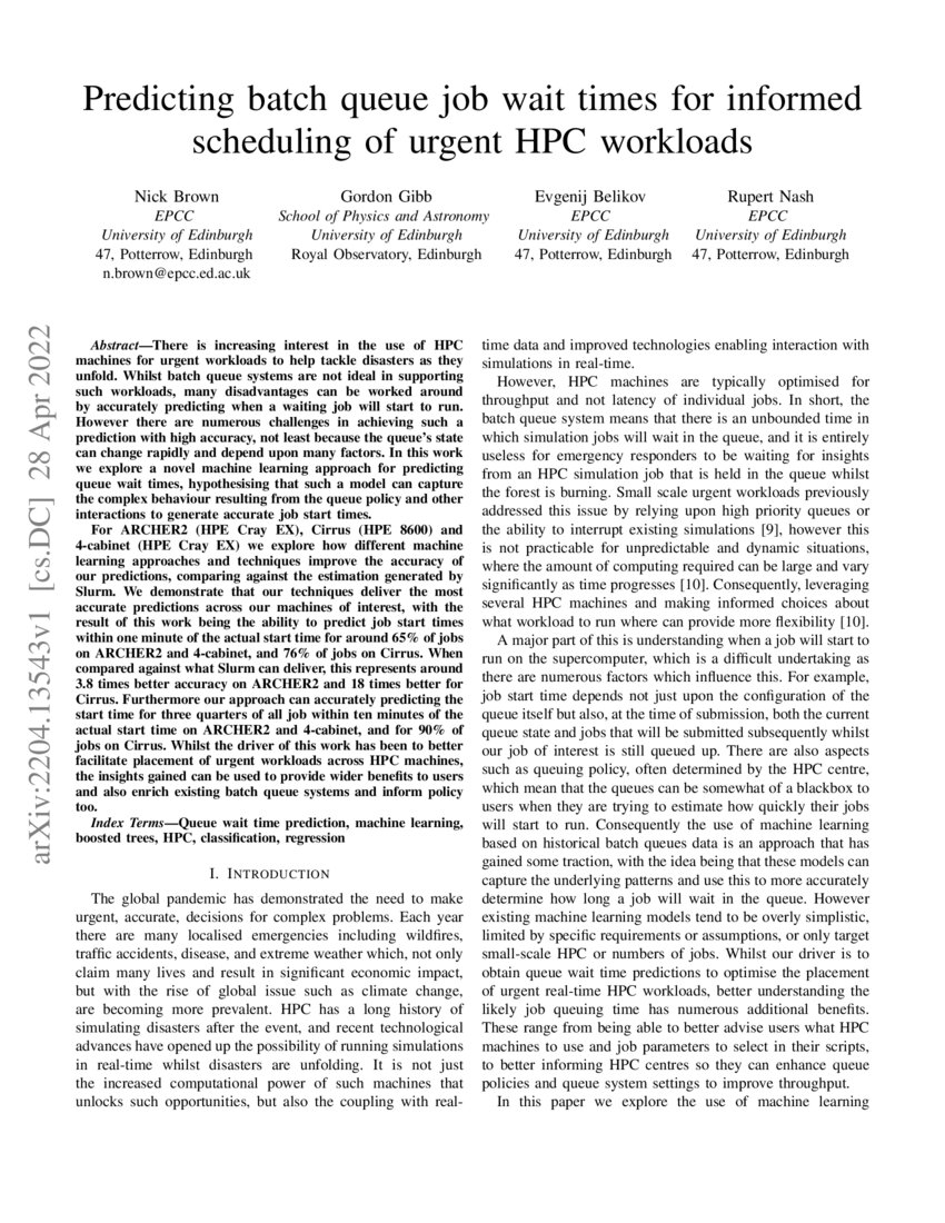 Predicting Batch Queue Job Wait Times For Informed Scheduling Of Urgent