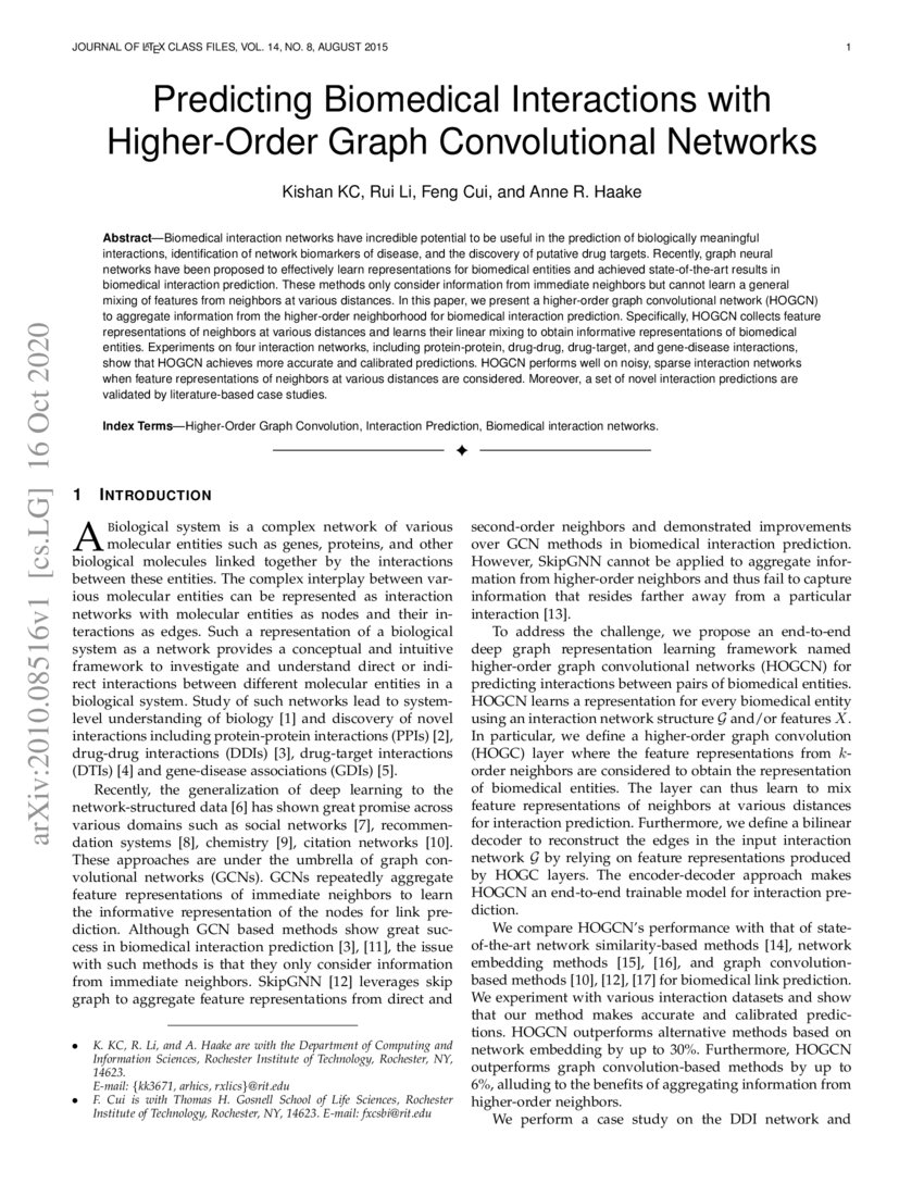 Predicting Biomedical Interactions with Higher-Order Graph Convolutional Networks | DeepAI