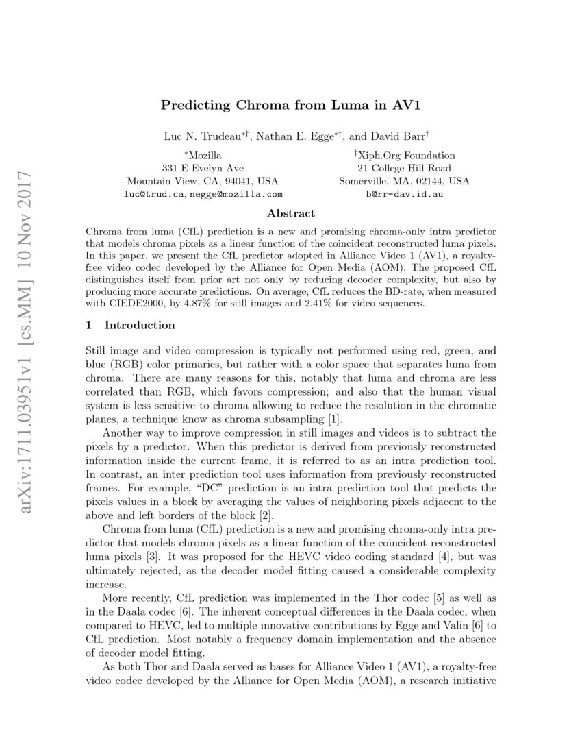 Predicting Chroma from Luma in AV1 | DeepAI
