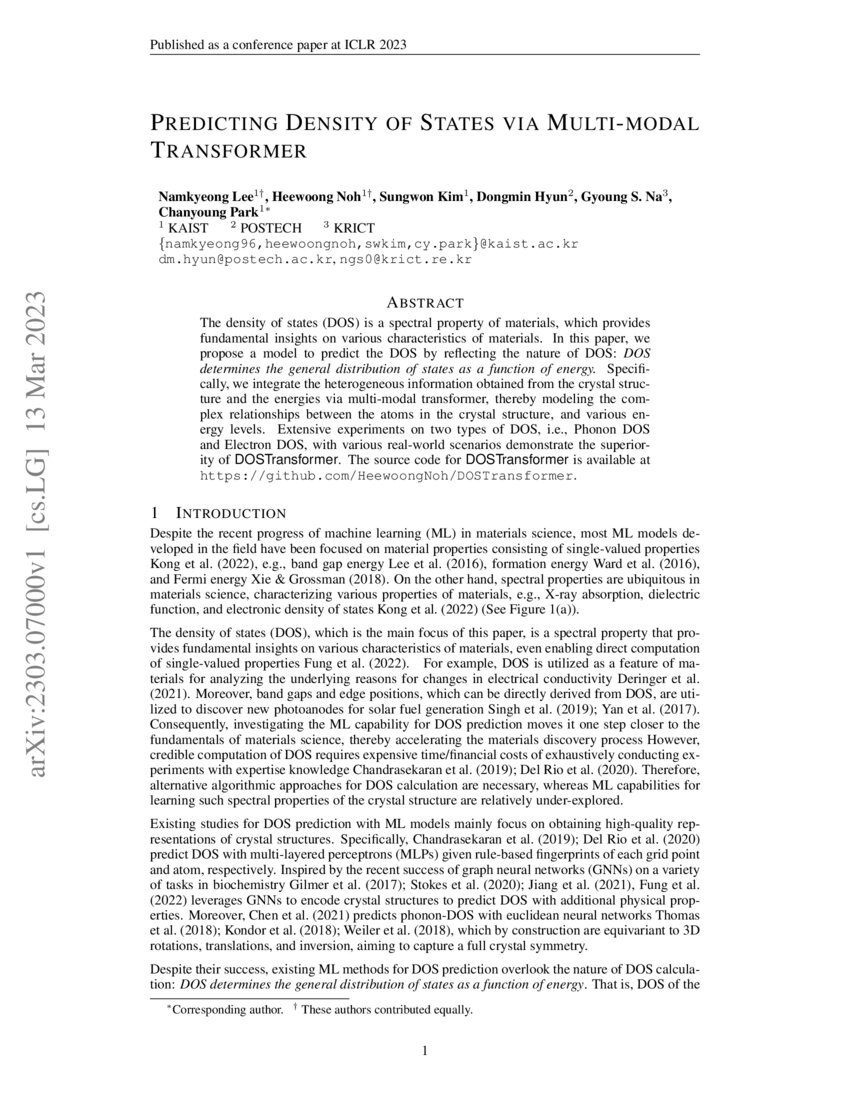 Predicting Density of States via Multi-modal Transformer | DeepAI