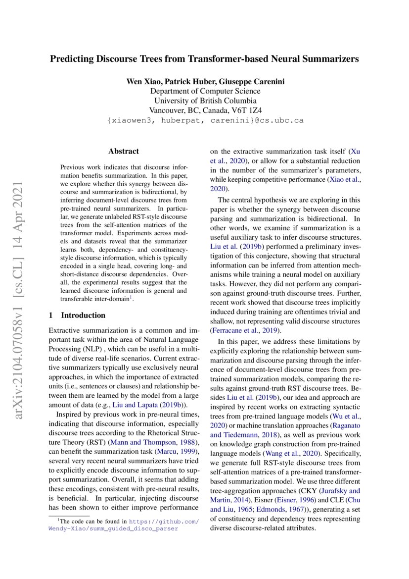 Predicting Discourse Trees From Transformer Based Neural Summarizers Deepai 