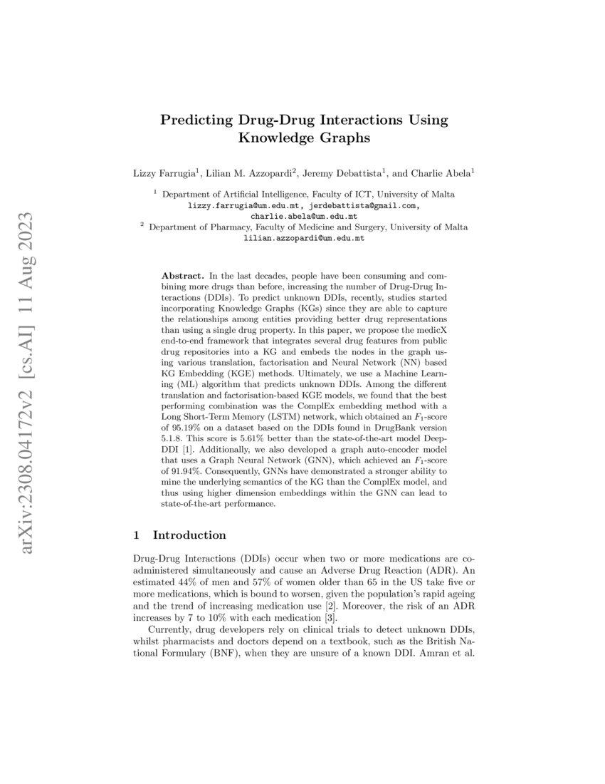 Predicting Drug-Drug Interactions Using Knowledge Graphs | DeepAI