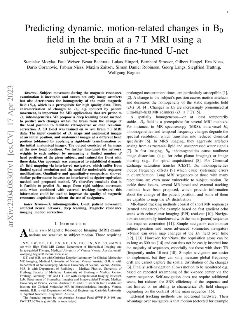 Predicting dynamic, motion-related changes in B0 field in the brain at a 7 T MRI using a subject ...