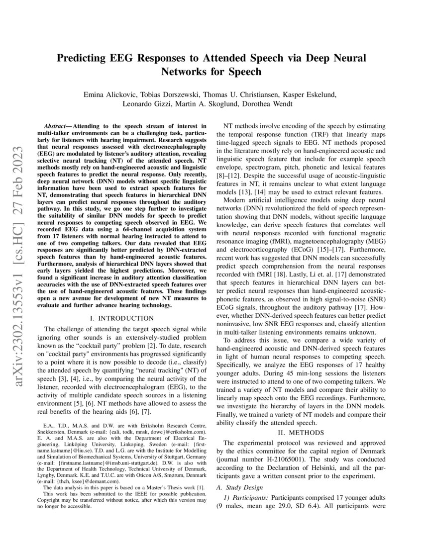 Predicting Eeg Responses To Attended Speech Via Deep Neural Networks