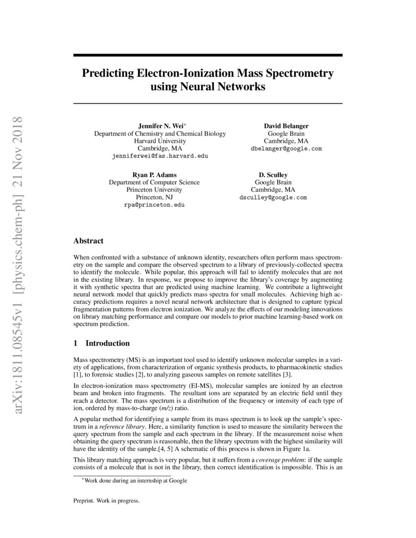 Predicting Electron-Ionization Mass Spectrometry using Neural Networks | DeepAI