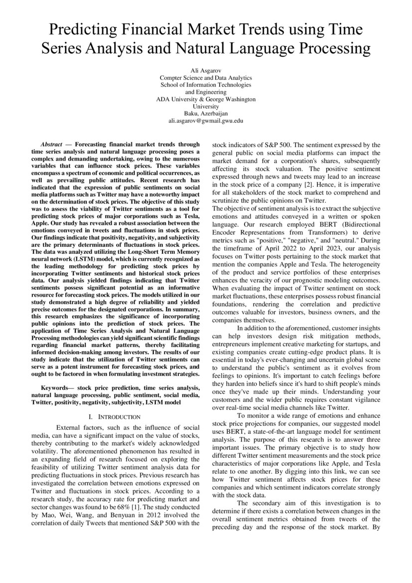 Predicting Financial Market Trends Using Time Series Analysis And Natural Language Processing