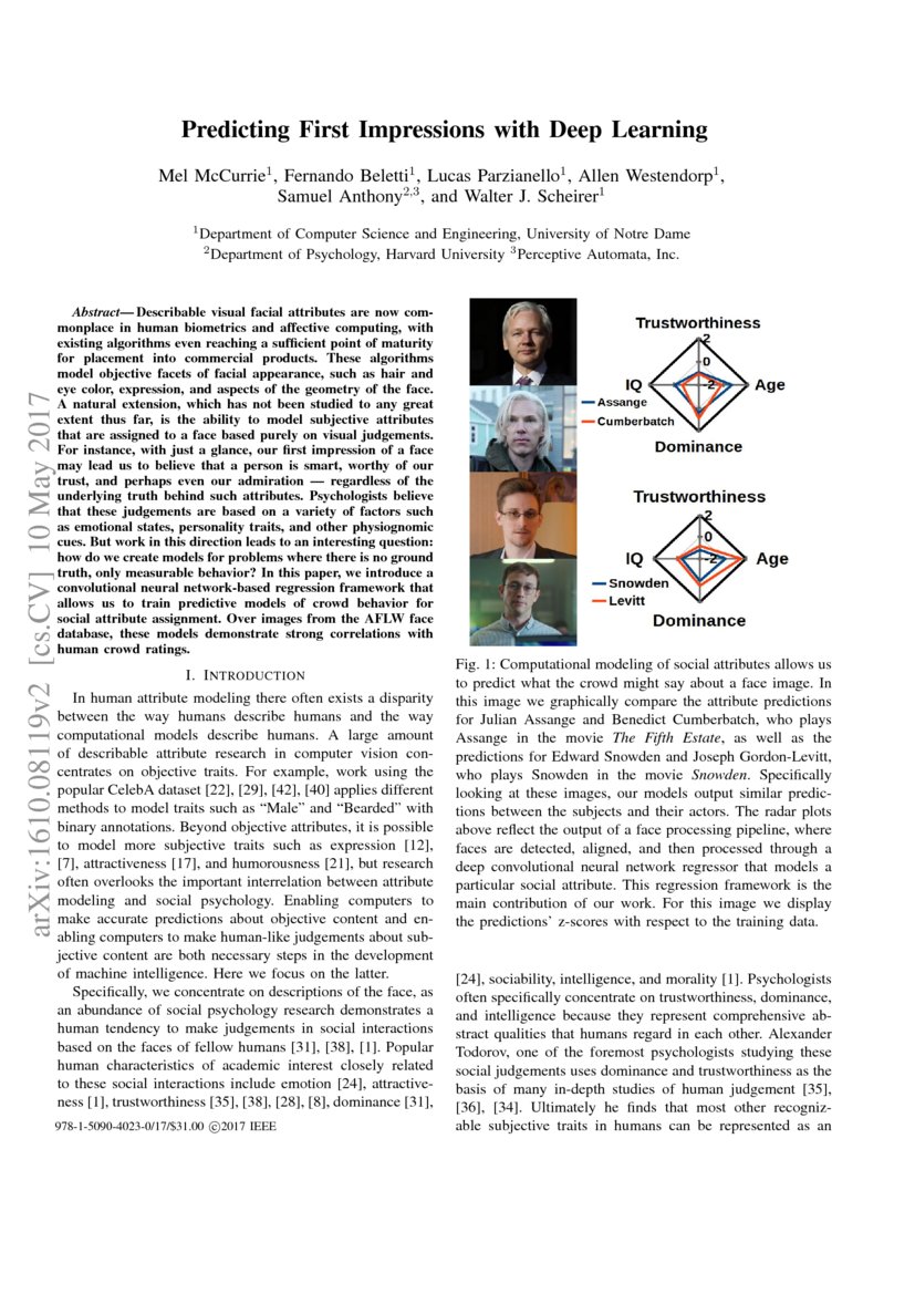 Predicting First Impressions with Deep Learning | DeepAI