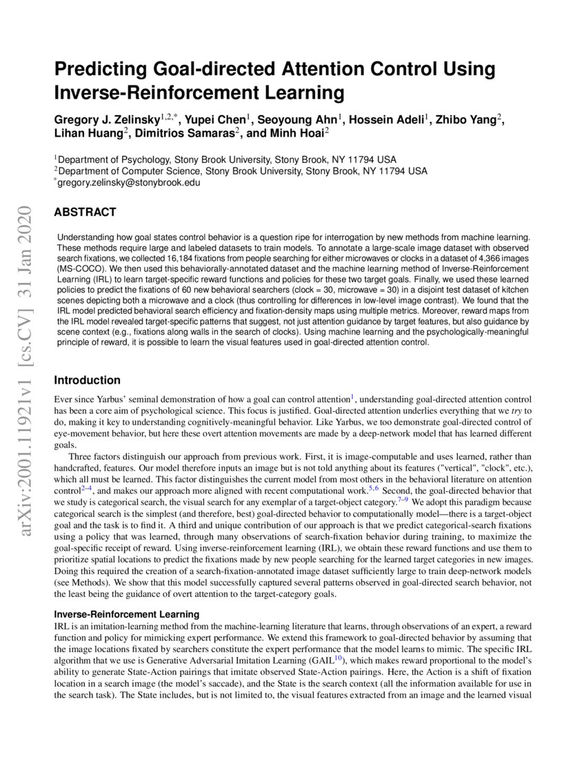 Predicting Goal Directed Attention Control Using Inverse Reinforcement Learning Deepai 
