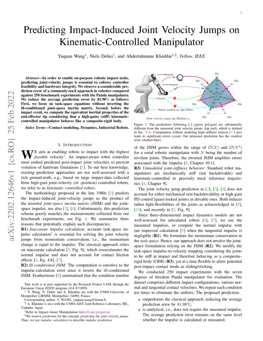 Predicting Impact-Induced Joint Velocity Jumps on Kinematic-Controlled ...