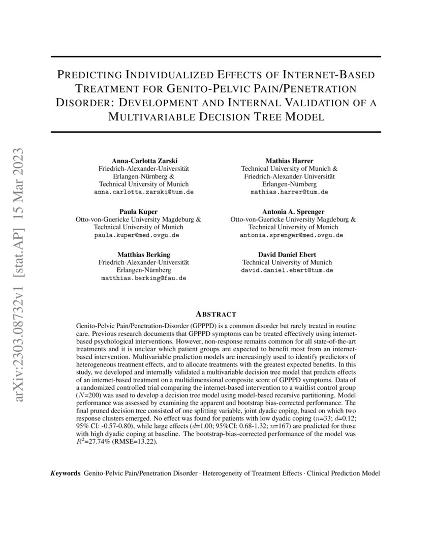 Predicting Individualized Effects of Internet-Based Treatment for Genito-Pelvic Pain/Penetration ...