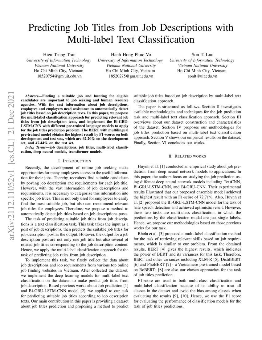 Predicting Job Titles from Job Descriptions with Multi-label Text ...