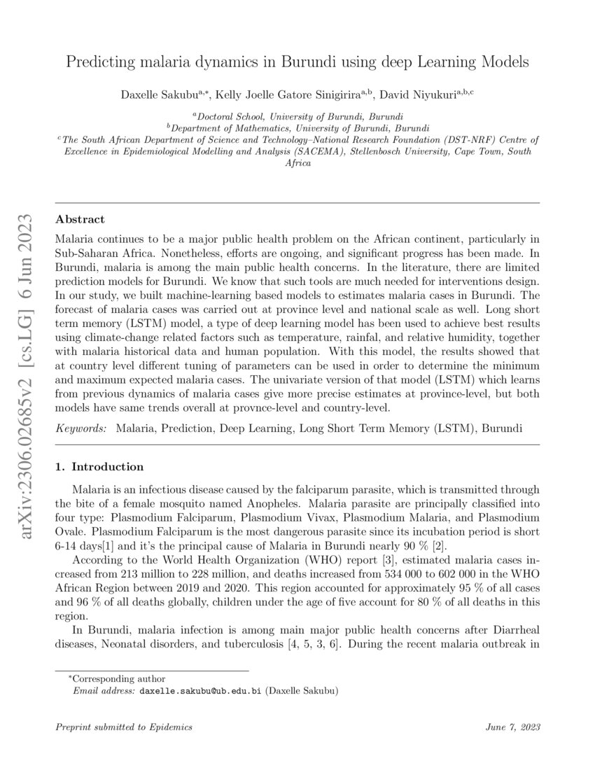 Predicting Malaria Dynamics In Burundi Using Deep Learning Models Deepai