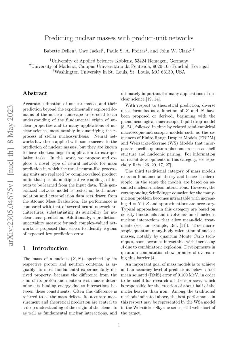 Predicting nuclear masses with product-unit networks | DeepAI