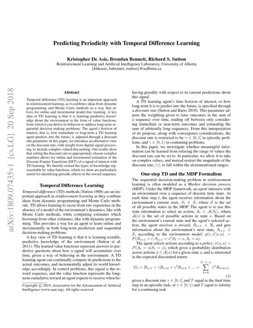 Predicting Periodicity with Temporal Difference Learning | DeepAI