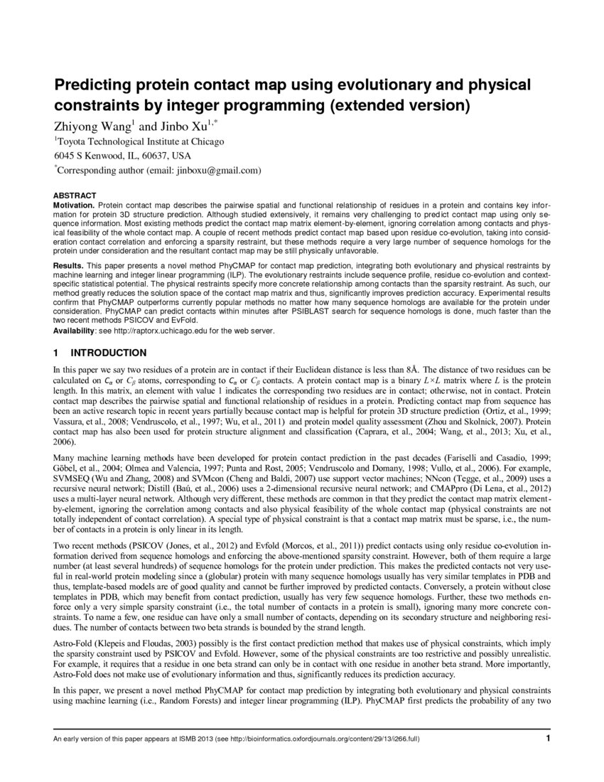 Predicting Protein Contact Map Using Evolutionary And Physical Constraints By Integer