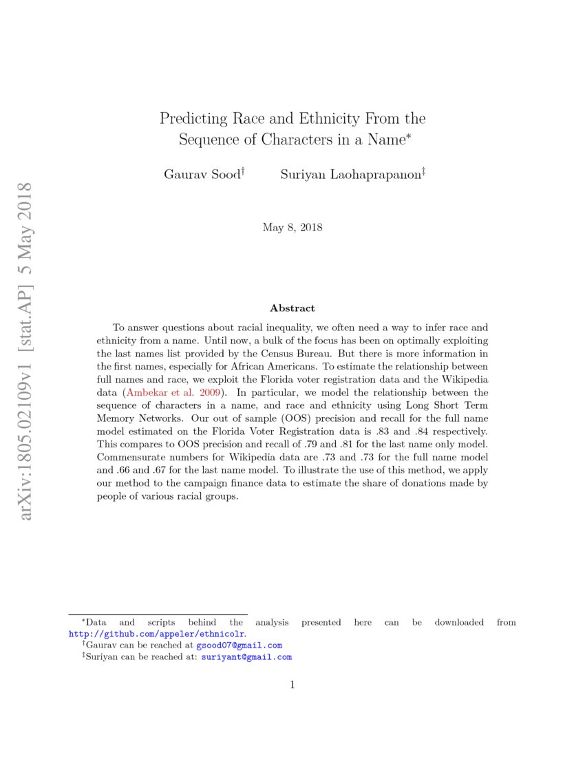 Predicting Race and Ethnicity From the Sequence of Characters in a Name | DeepAI