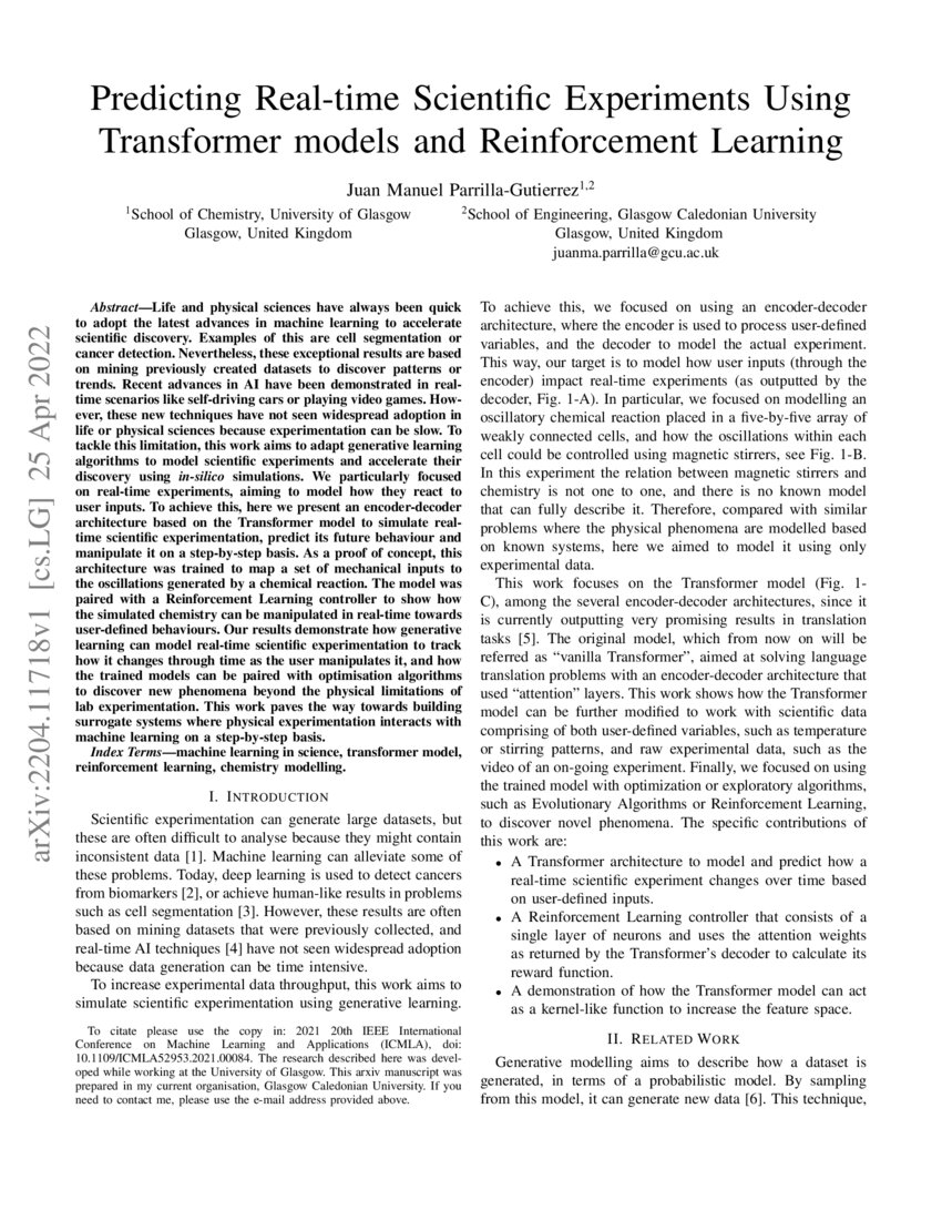 Predicting Real Time Scientific Experiments Using Transformer Models