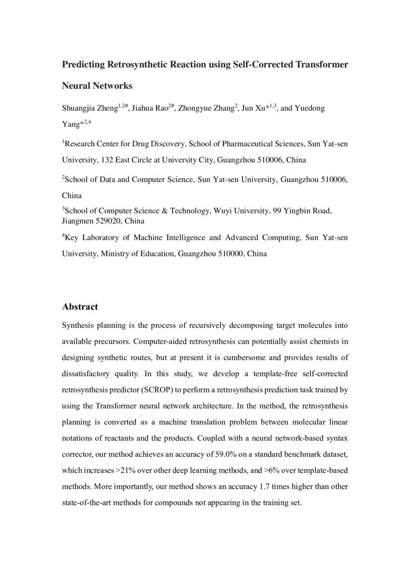 Predicting Retrosynthetic Reaction Using Self Corrected Transformer Neural Networks Deepai 4071