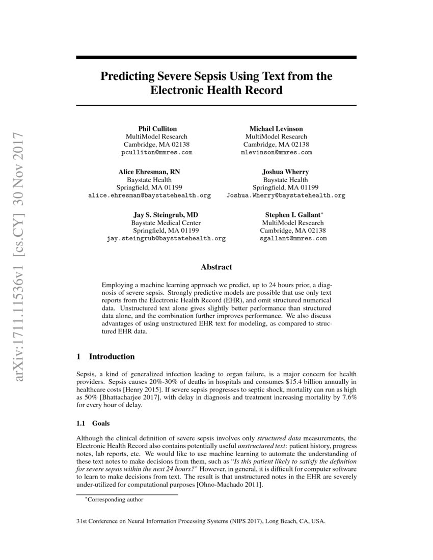 Predicting Severe Sepsis Using Text From The Electronic Health Record Deepai