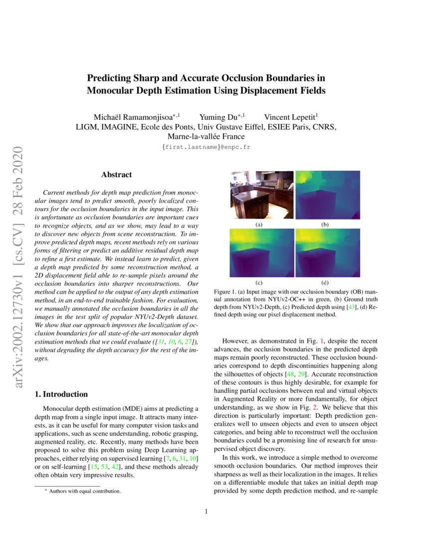 Predicting Sharp And Accurate Occlusion Boundaries In Monocular Depth Estimation Using