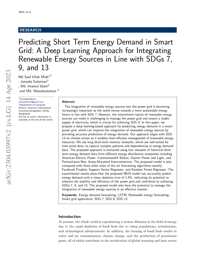 Predicting Short Term Energy Demand In Smart Grid A Deep Learning