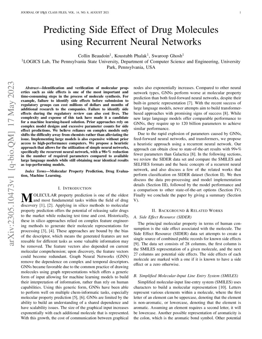 Predicting Side Effect Of Drug Molecules Using Recurrent Neural Networks Deepai 