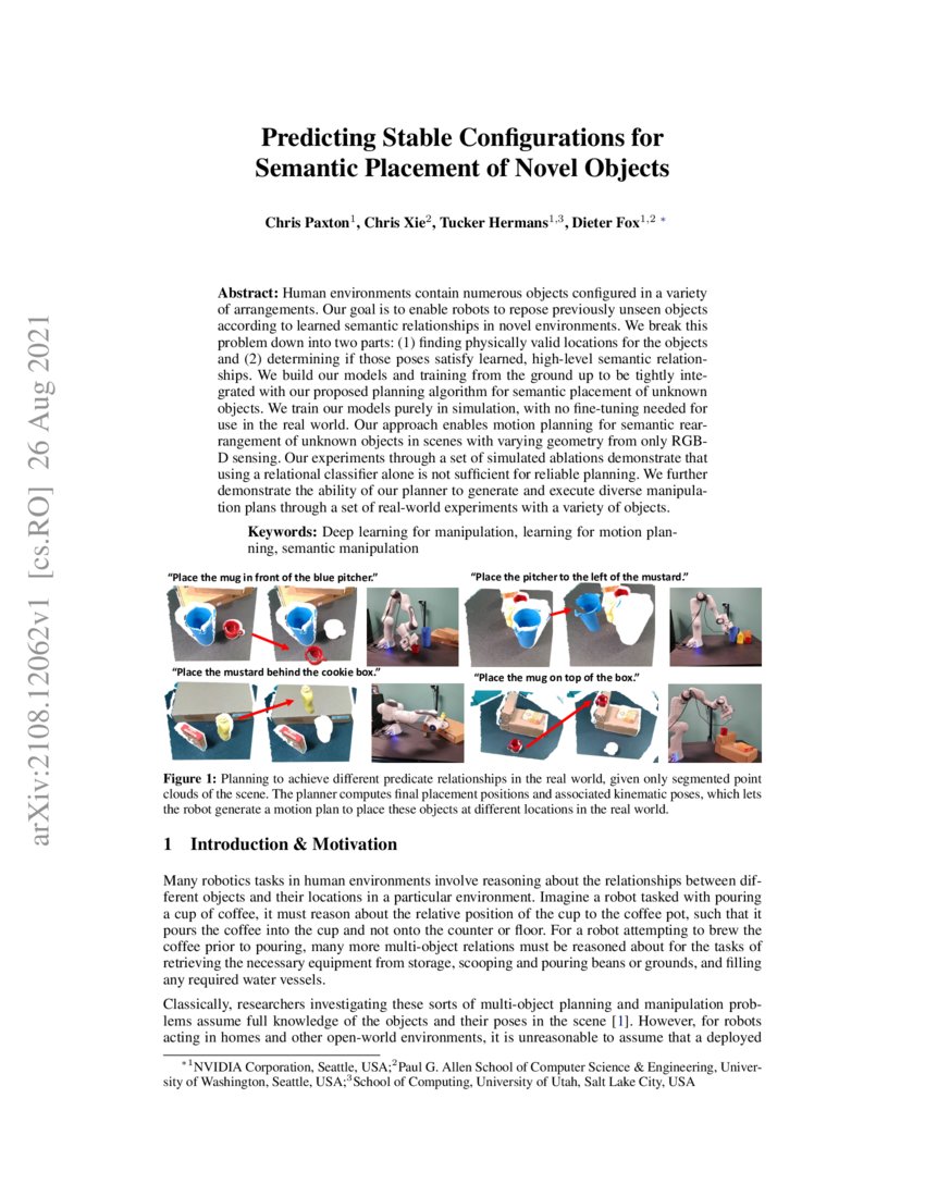 Predicting Stable Configurations for Semantic Placement of Novel Objects | DeepAI