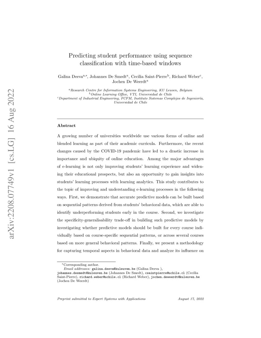 Predicting student performance using sequence classification with time ... Predicting student performance using sequence classification with time ...