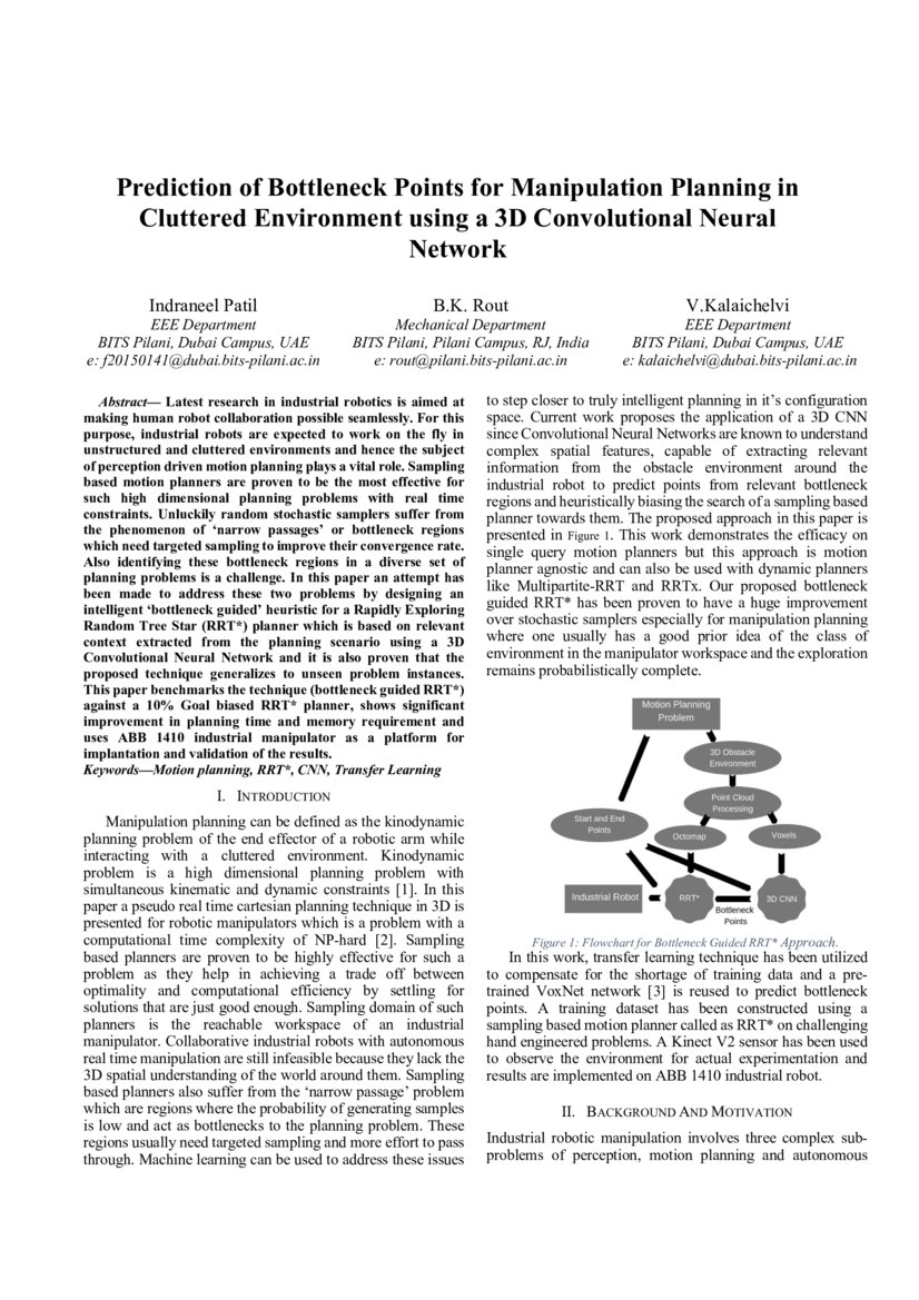 Prediction Of Bottleneck Points For Manipulation Planning In Cluttered Environment Using A 3d
