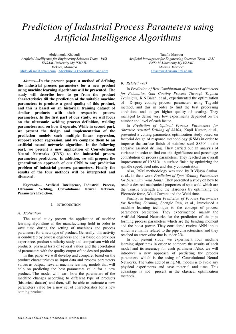 Prediction of Industrial Process Parameters using Artificial Intelligence Algorithms | DeepAI