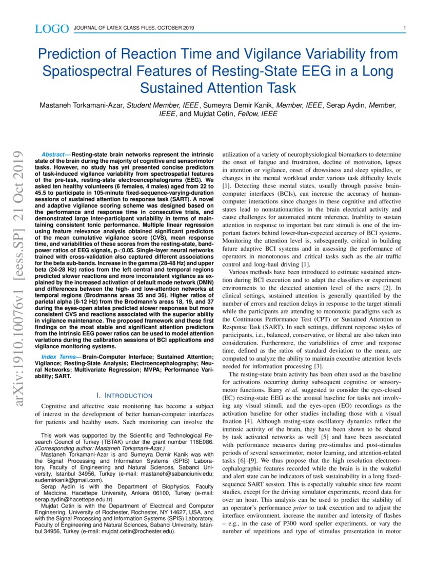Prediction Of Reaction Time And Vigilance Variability From