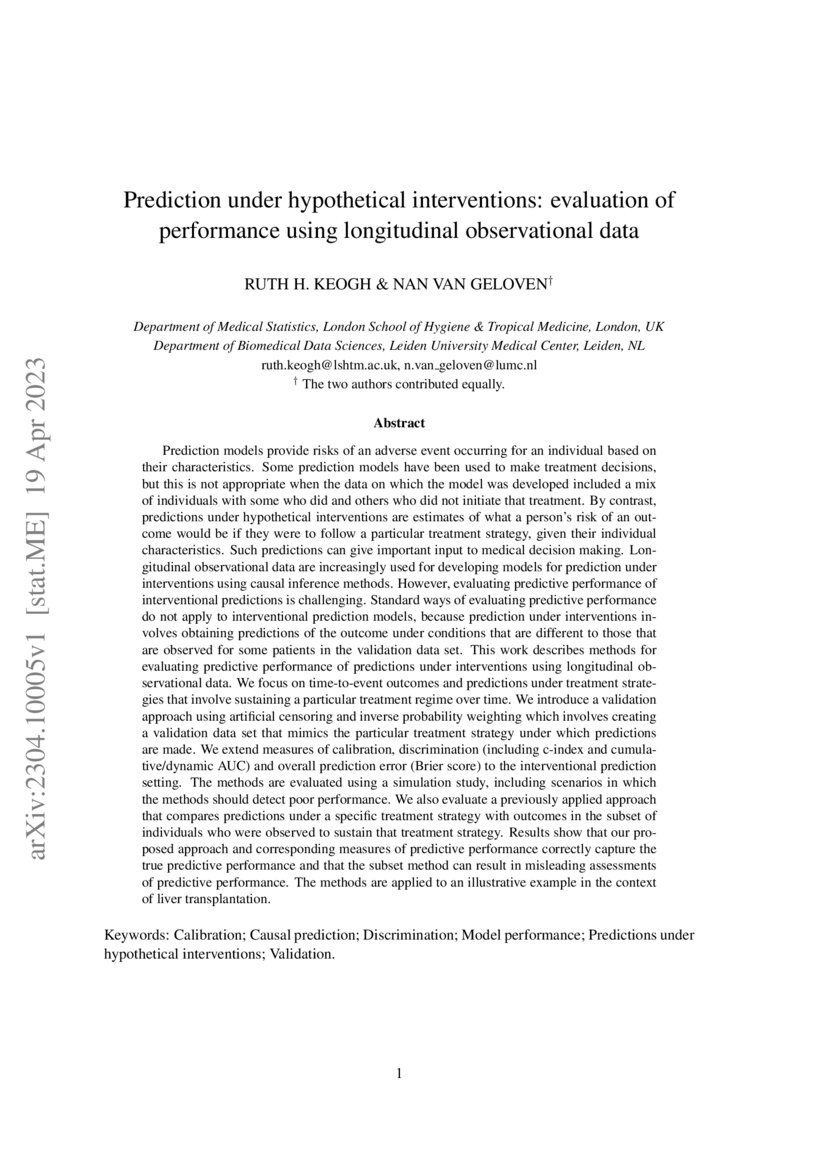 Prediction Under Hypothetical Interventions Evaluation Of Performance Using Longitudinal