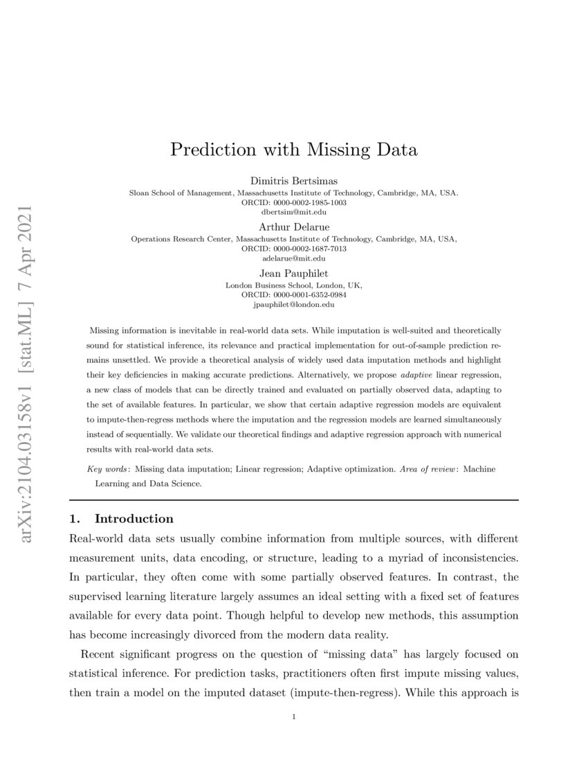 Prediction With Missing Data DeepAI