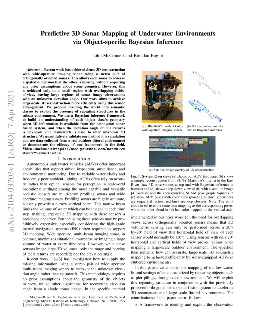 Predictive 3D Sonar Mapping of Underwater Environments via Object-specific Bayesian Inference ...