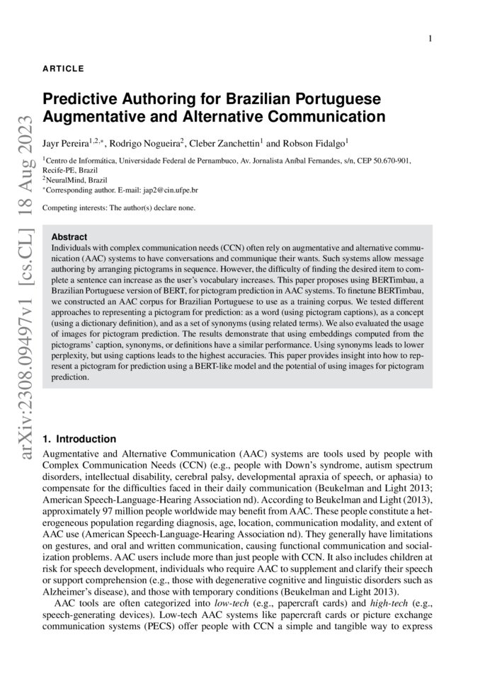 Predictive Authoring for Brazilian Portuguese Augmentative and ...