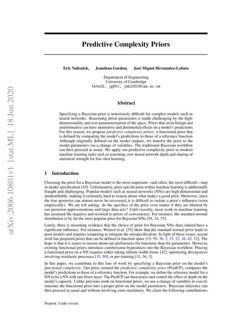 Predictive Complexity Priors | DeepAI