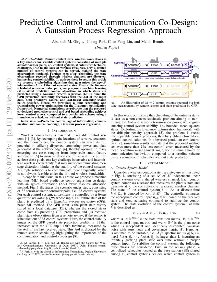 Predictive Control and Communication Co-Design: A Gaussian Process Regression Approach | DeepAI