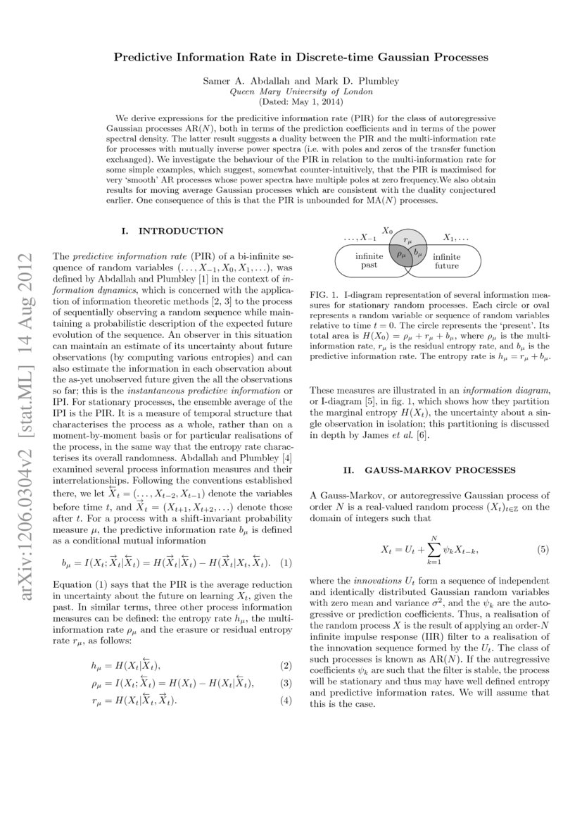 Predictive Information Rate In Discrete Time Gaussian Processes Deepai