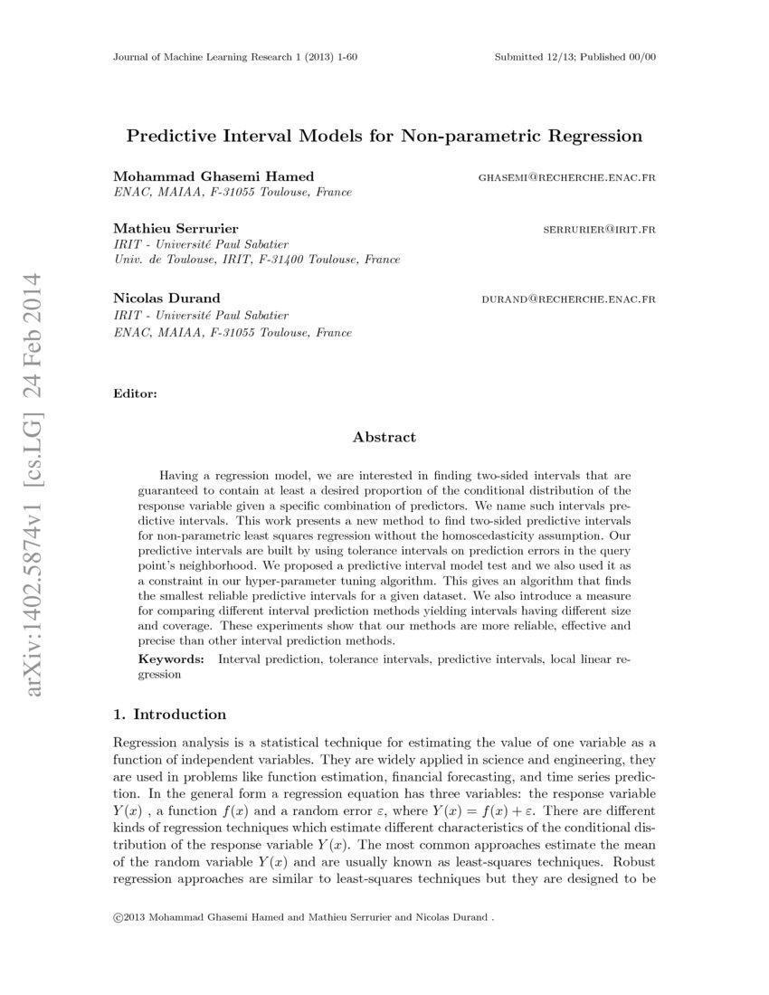 Predictive Interval Models for Non-parametric Regression | DeepAI