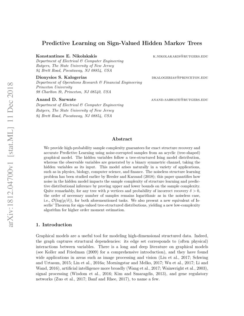 Predictive Learning on Sign-Valued Hidden Markov Trees | DeepAI
