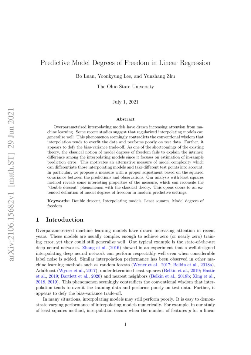 Predictive Model Degrees of Freedom in Linear Regression | DeepAI