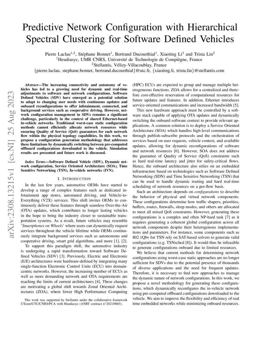 Predictive Network Configuration With Hierarchical Spectral Clustering For Software Defined 7468