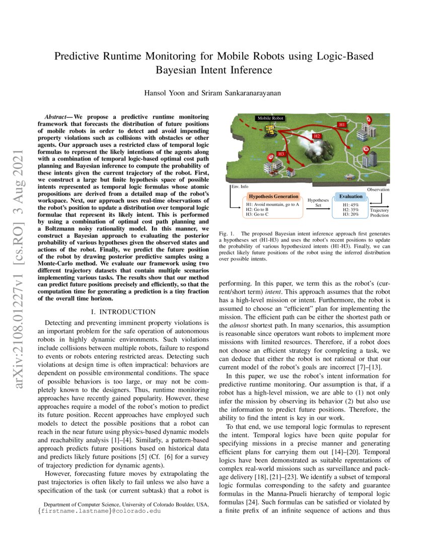 Predictive Runtime Monitoring For Mobile Robots Using Logic Based Bayesian Intent Inference Deepai