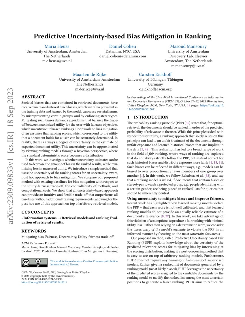 Predictive Uncertainty-based Bias Mitigation in Ranking | DeepAI