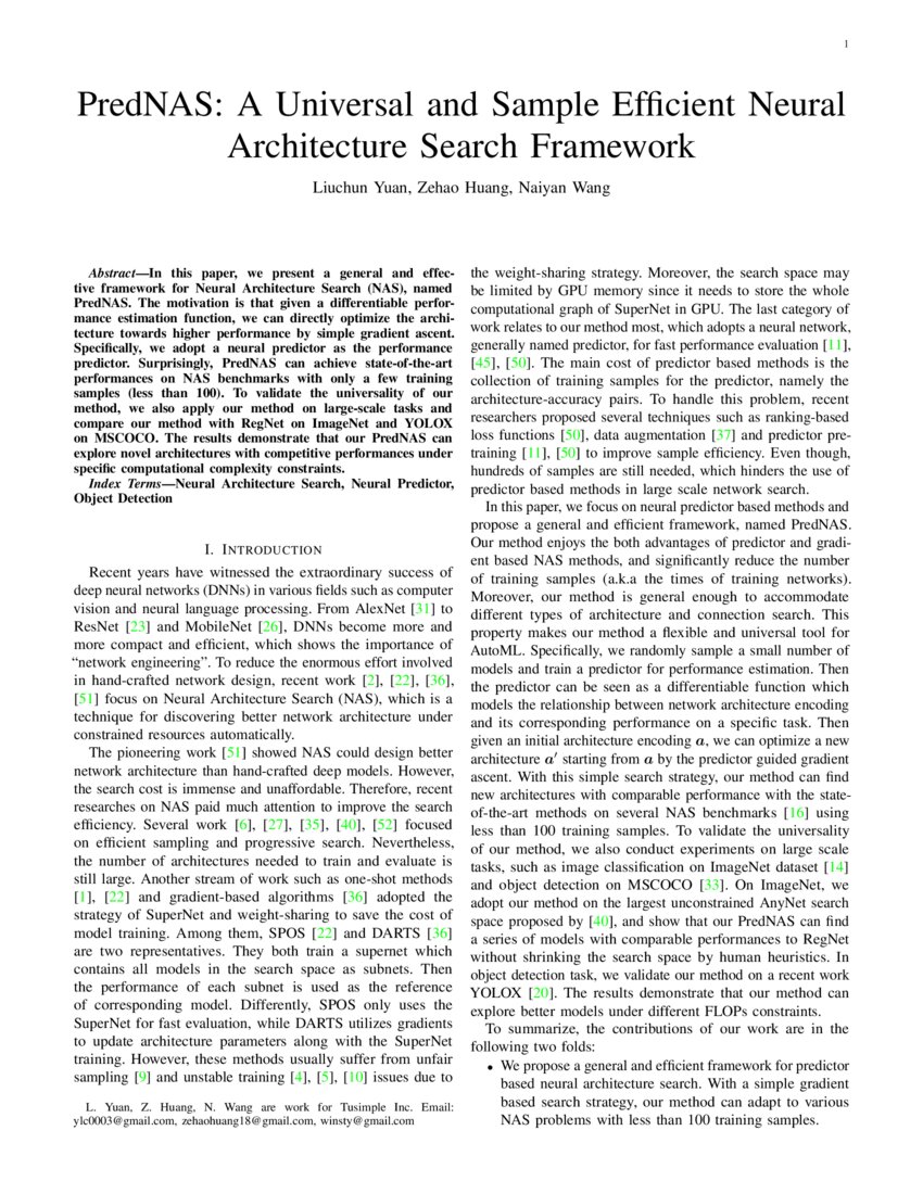 PredNAS: A Universal and Sample Efficient Neural Architecture Search ... PredNAS: A Universal and Sample Efficient Neural Architecture Search ...