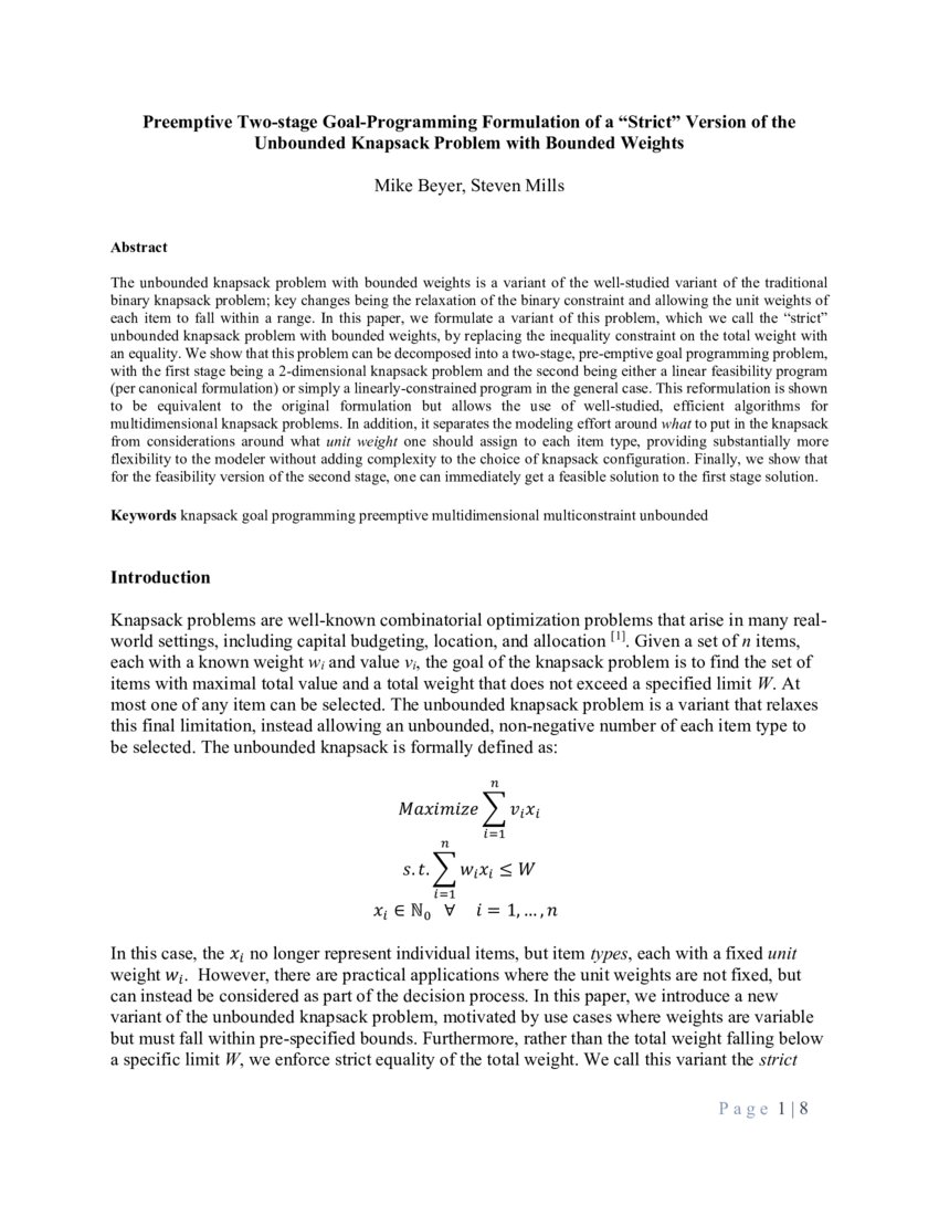 Preemptive Two-stage Goal-Programming Formulation of a Strict Version ...