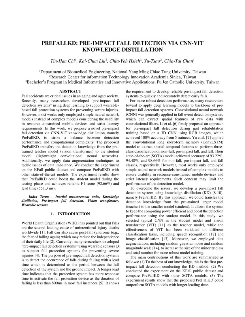 Prefallkd Pre Impact Fall Detection Via Cnn Vit Knowledge Distillation Deepai