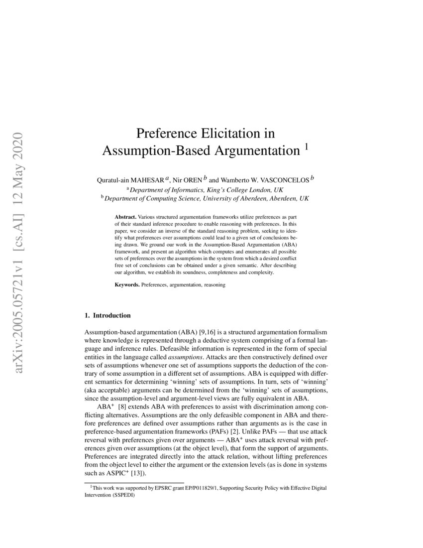 Preference Elicitation in Assumption-Based Argumentation | DeepAI