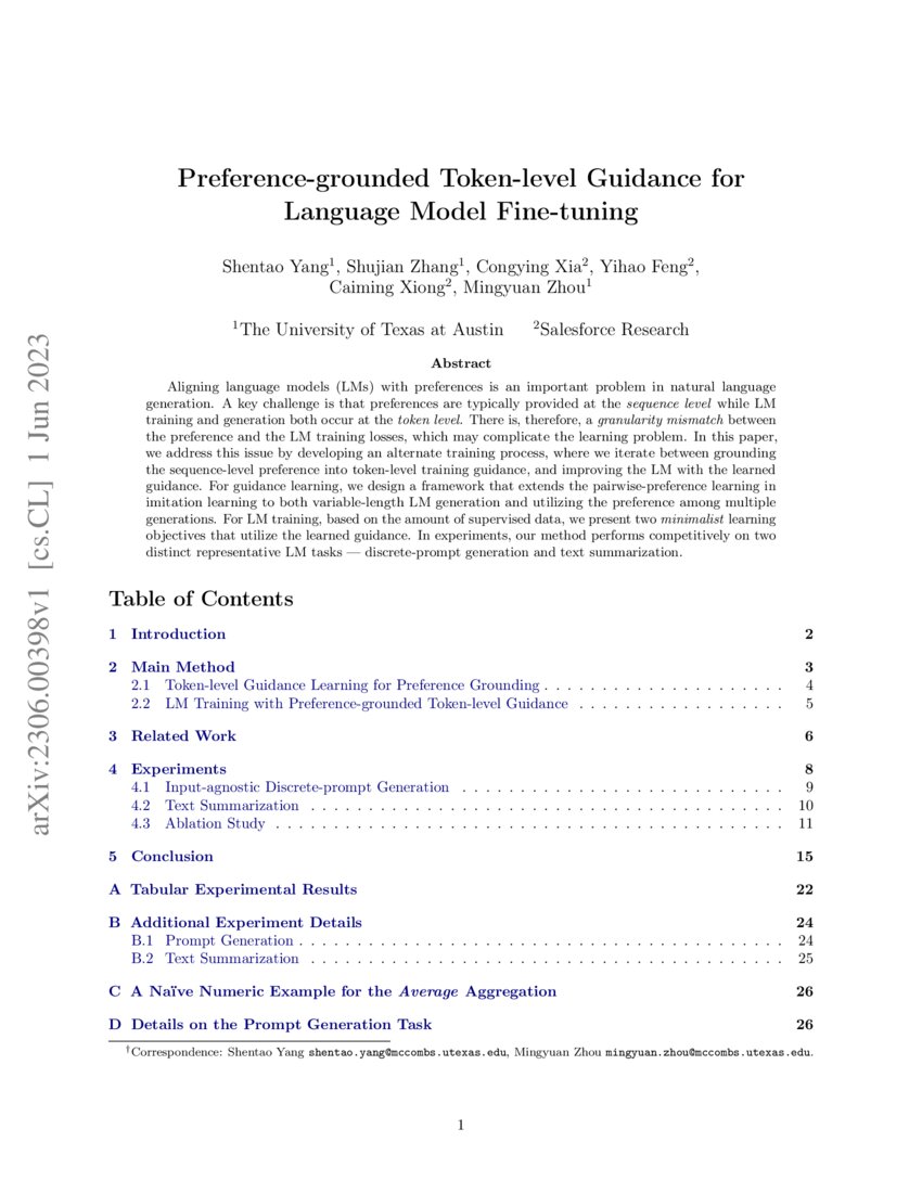 Preference-grounded Token-level Guidance for Language Model Fine-tuning | DeepAI