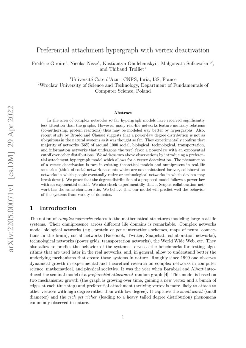 Preferential attachment hypergraph with vertex deactivation | DeepAI